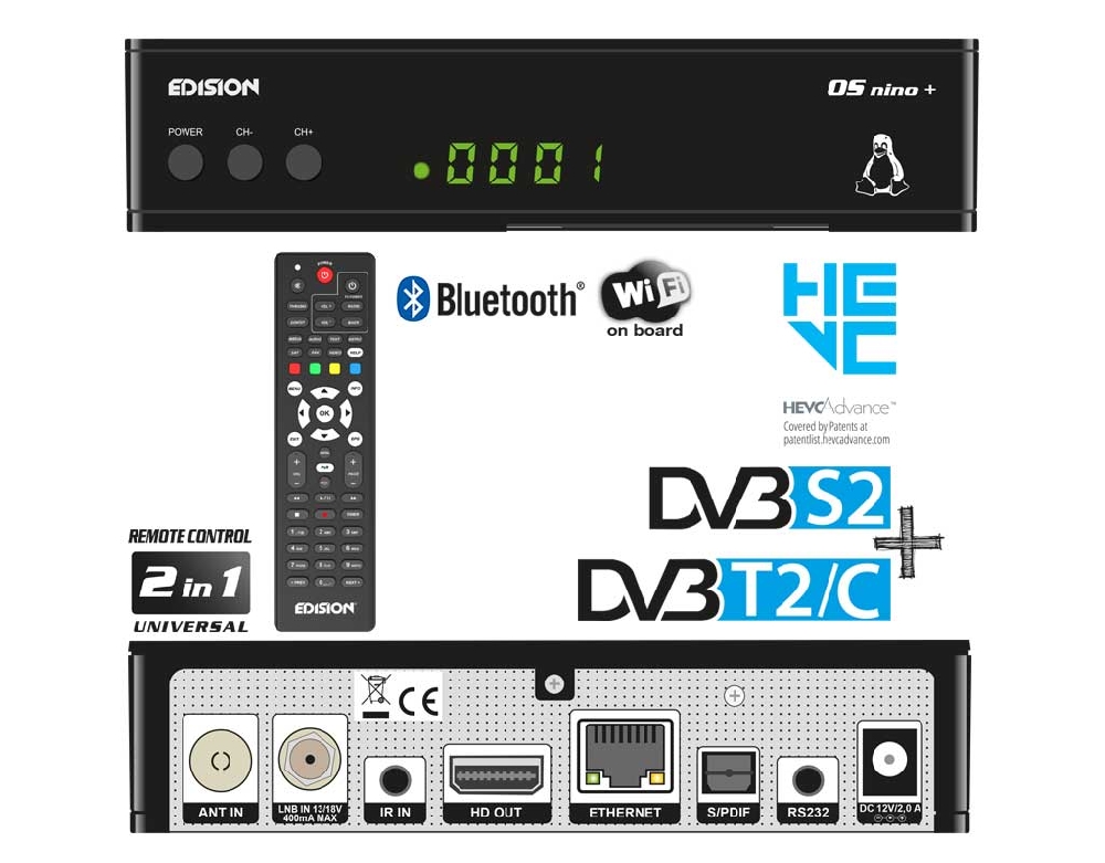 RECEIVERS / LINUX / OS NINO+ DVB-S2 + DVB-T2/C