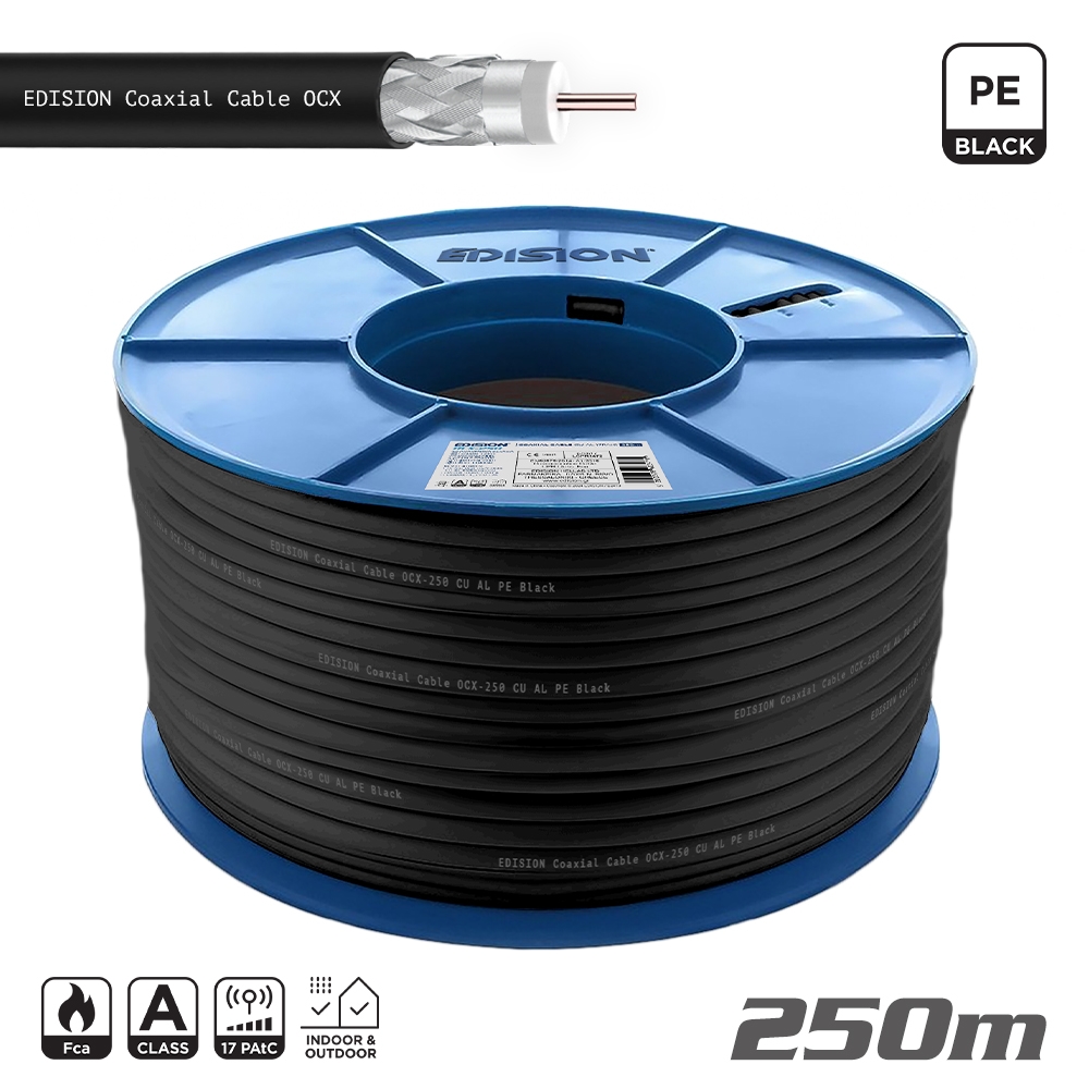 KABEL / KOAXIAL / Koaxial Kabel OCX-250 CU AL Fca PE Schwarz 250m