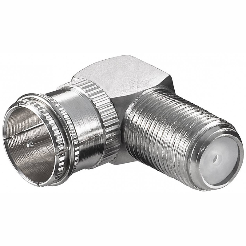 PLUGS / F-type PLUGS / 12435 Angle adapter: F male (Quick) - F female, zinc